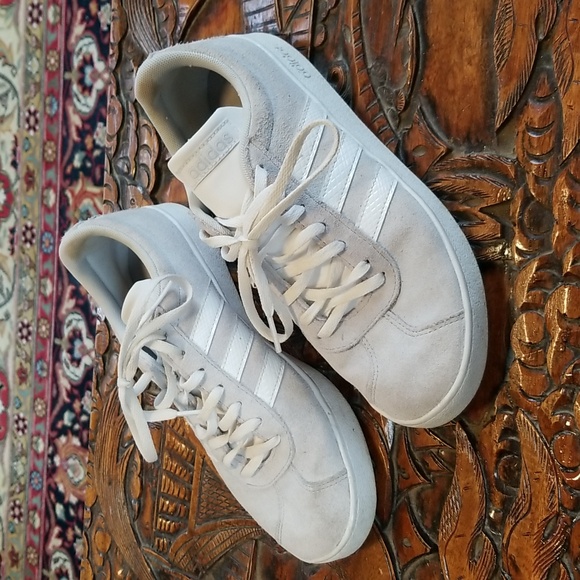adidas | Shoes | Adidas Suede Sneakers 3 Stripe Greywhite 7 | Poshmark